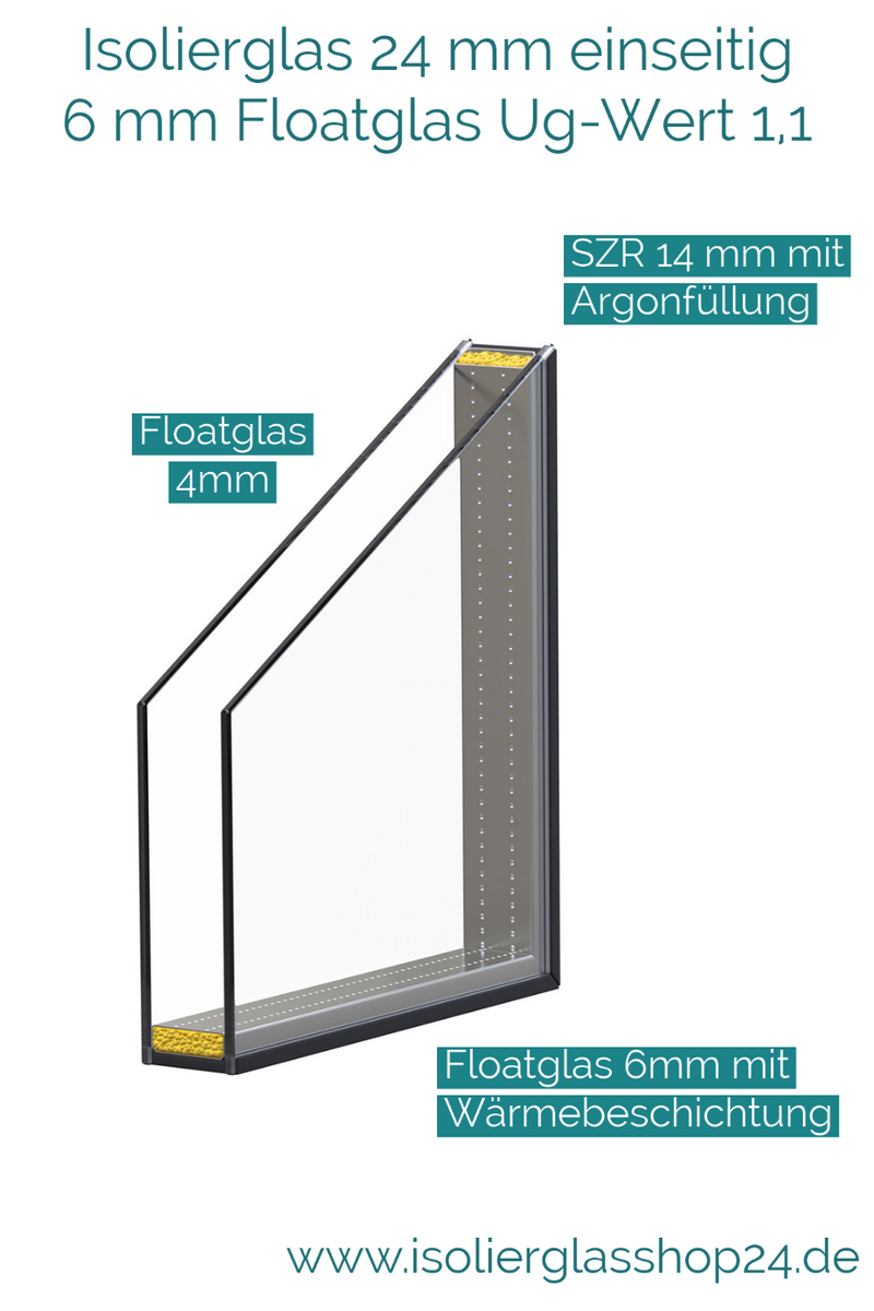 Isolierglas 24 mm einseitig 6 mm Floatglas Ug-Wert 1,1 – www.isolierglasshop24.de
